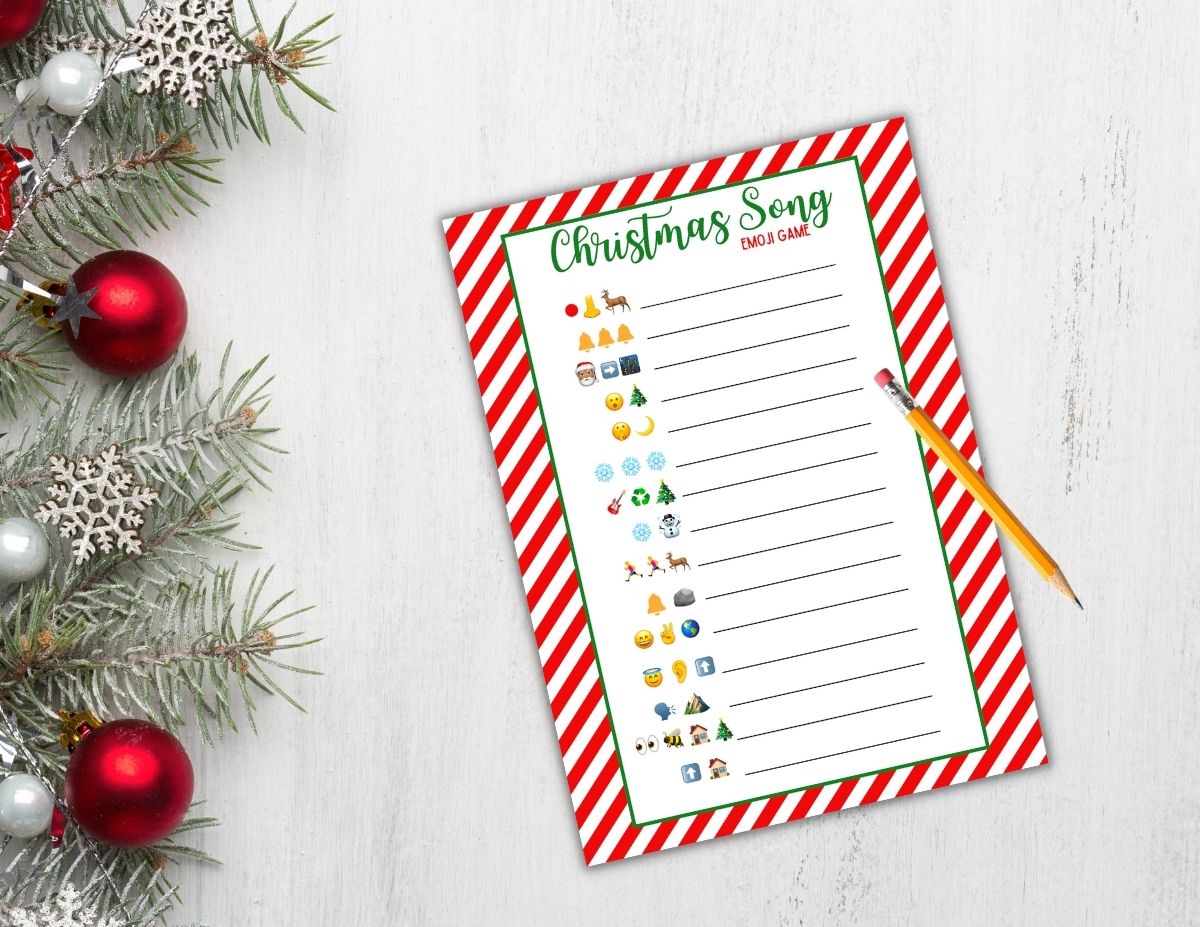 EMOJI Christmas Songs Pictionary With A Red Buffalo Check Background EMOJI Christmas Songs Pictionary With A Red Buffalo Check Background